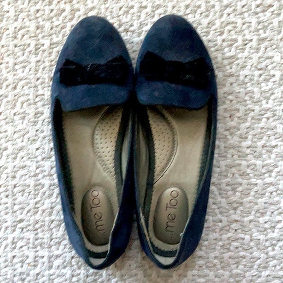 me too | Shoes | Navy Ballet Flats With Black Velvet Bow | Poshmark